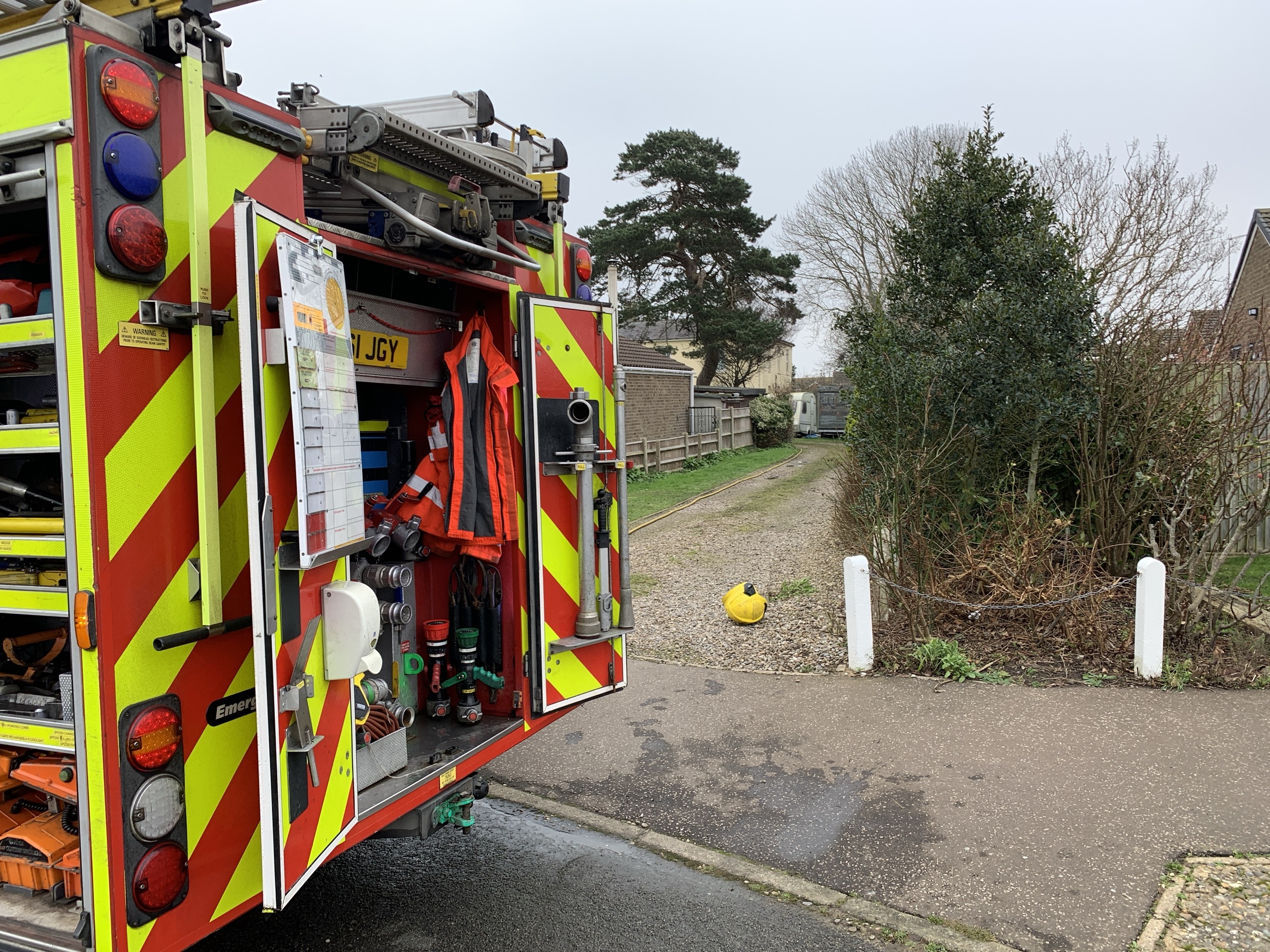 Car ends up in gas works hole after crash in Lowestoft